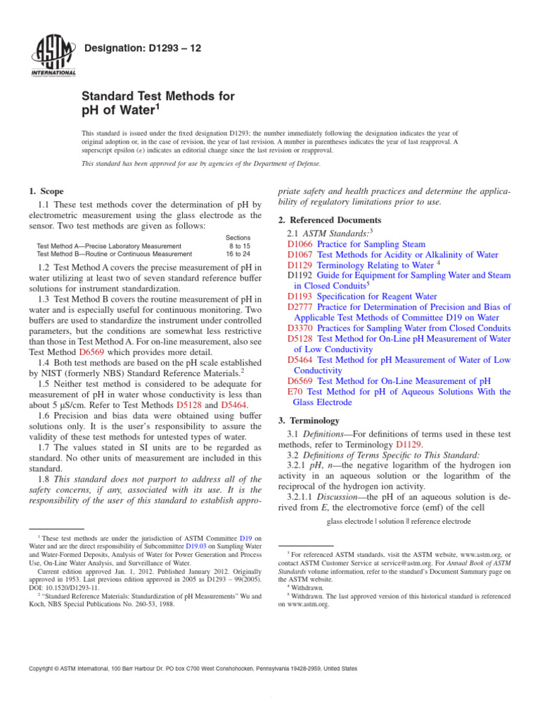 Astm D1293 | PDF | Ph | Buffer Solution