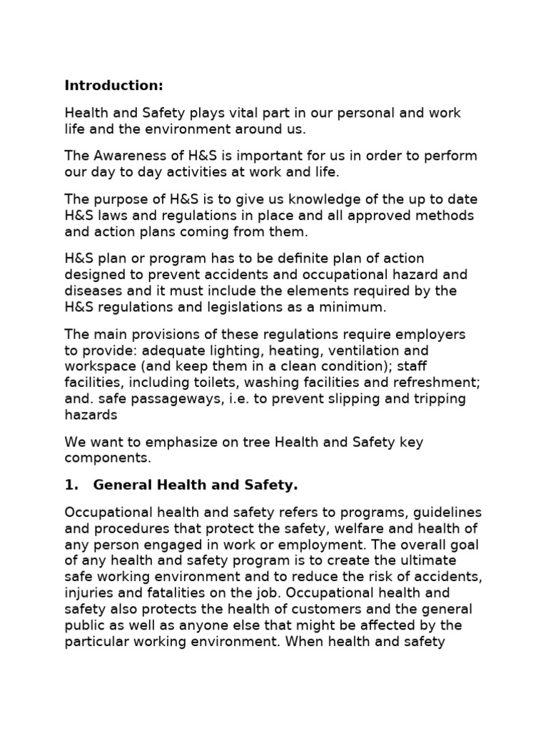 Health and Safety Overview Guide | PDF | Occupational Safety And Health ...