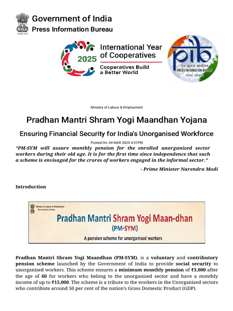 PM Shram Yogi Maandhan Yojana Overview | PDF | Pension | Economies