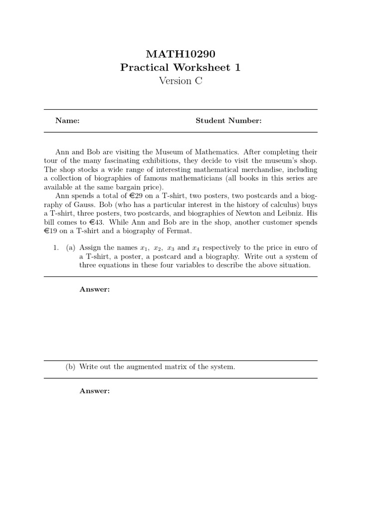 Math Practical Worksheet: Equations & Solutions | PDF