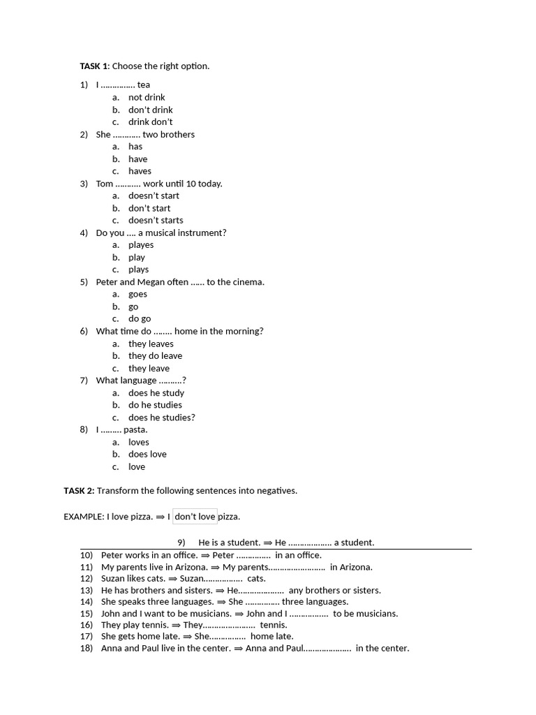 A1 Level English Test Exercises | PDF