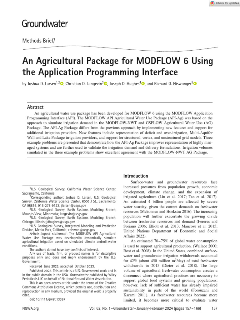 Groundwater - 2023 - Larsen - An Agricultural Package for MODFLOW 6 Using the Application ...