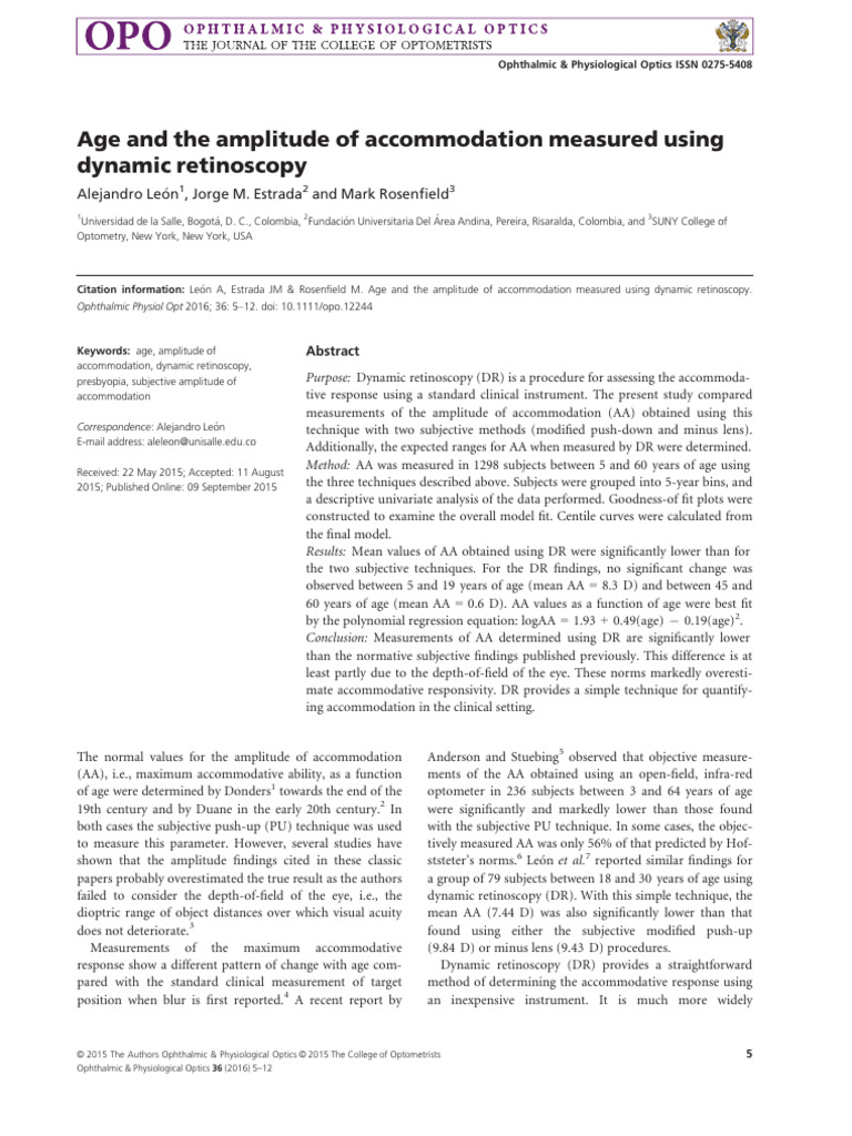 Age-Related Amplitude of Accommodation Study | PDF | Standard Deviation ...