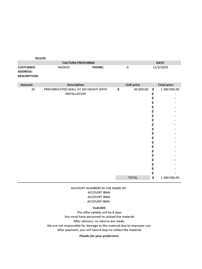 Ejemplo de Proforma en Ingles | PDF | Payments | Business