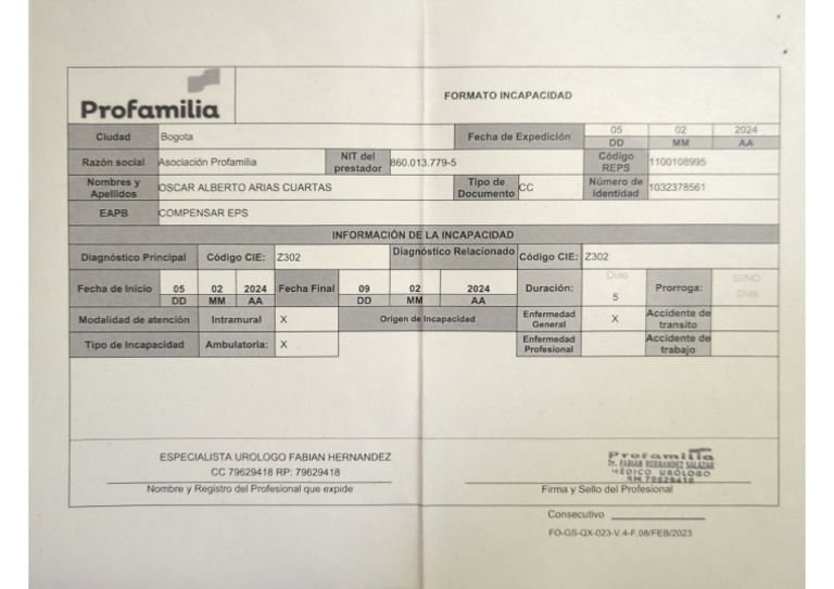 Formato de Incapacidad | PDF