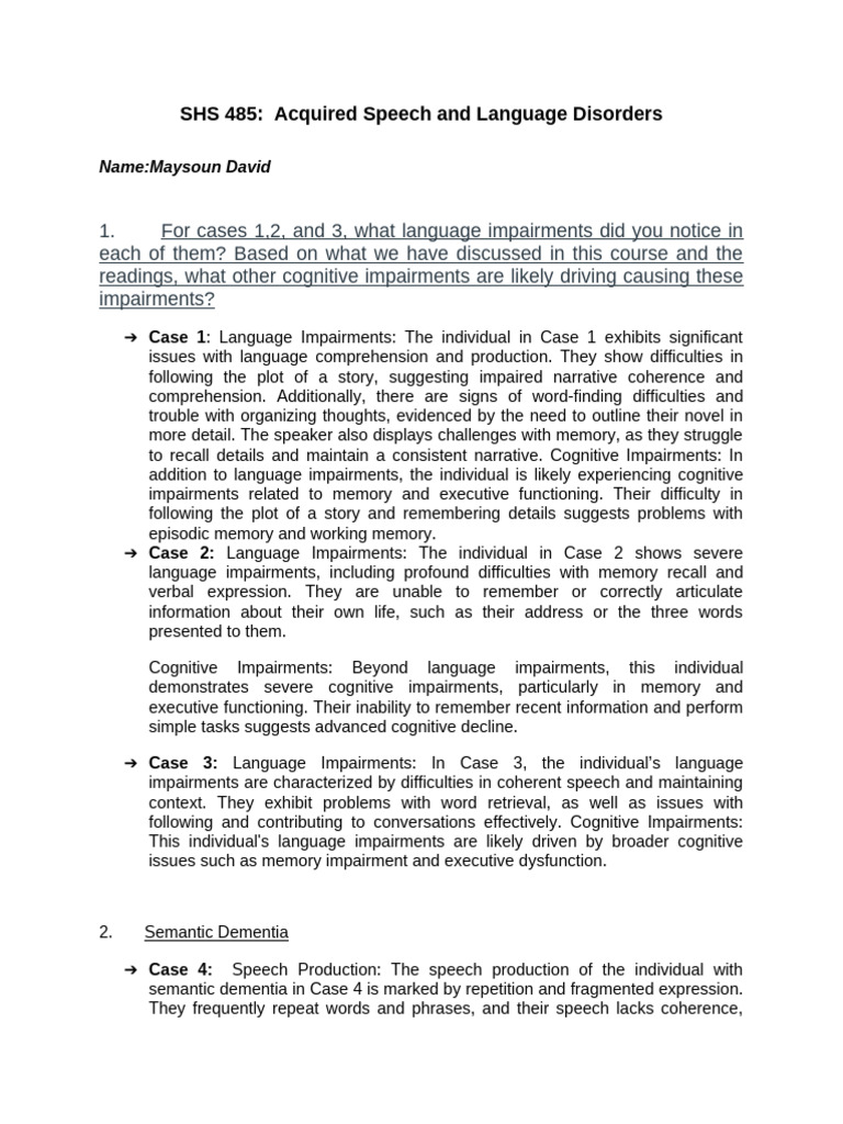 The Aphasia and Dementia Case Study Module Assessment | PDF | Dementia ...