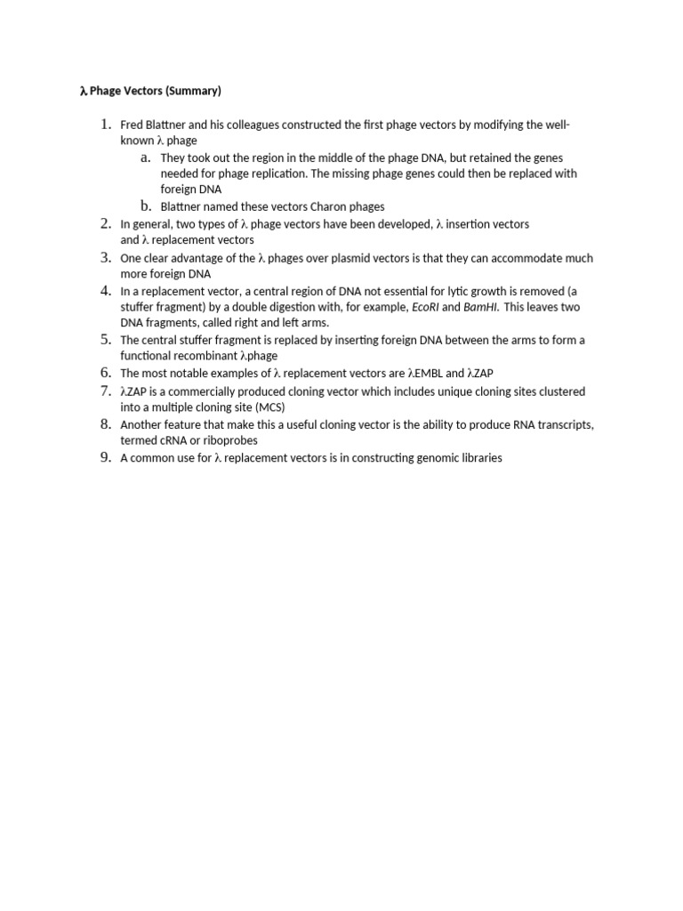 Lesson 198 Lambda Phage Vectors | PDF
