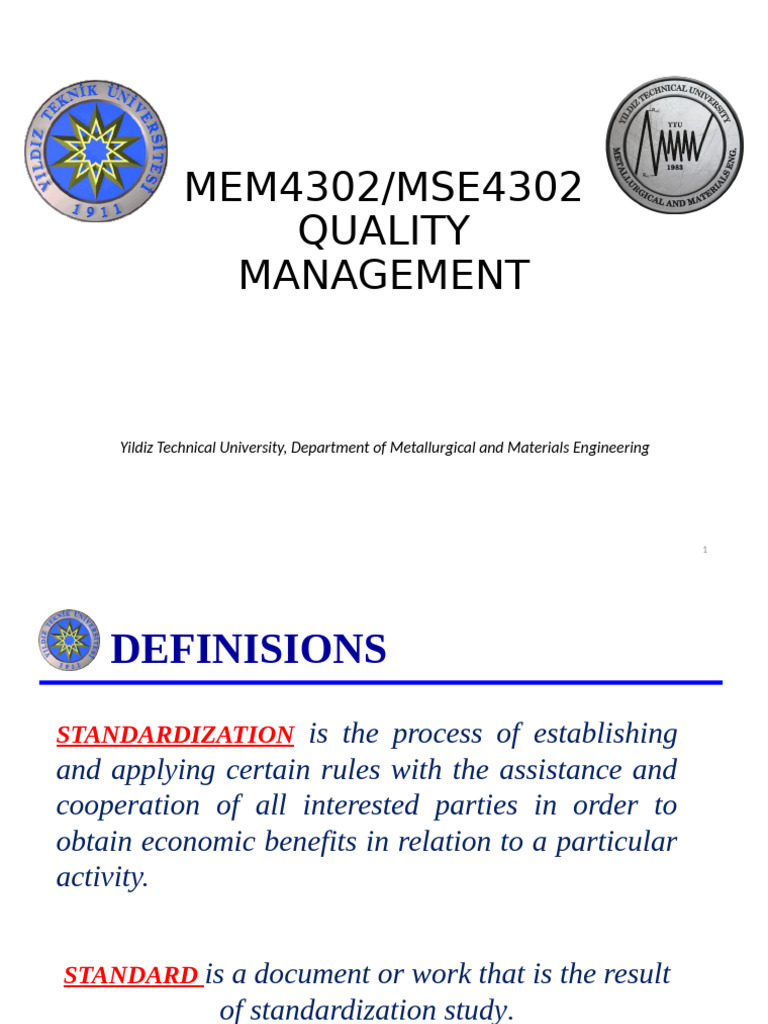 QM_Week_7_Standardization, Certification and Quality Awards (Quality ...