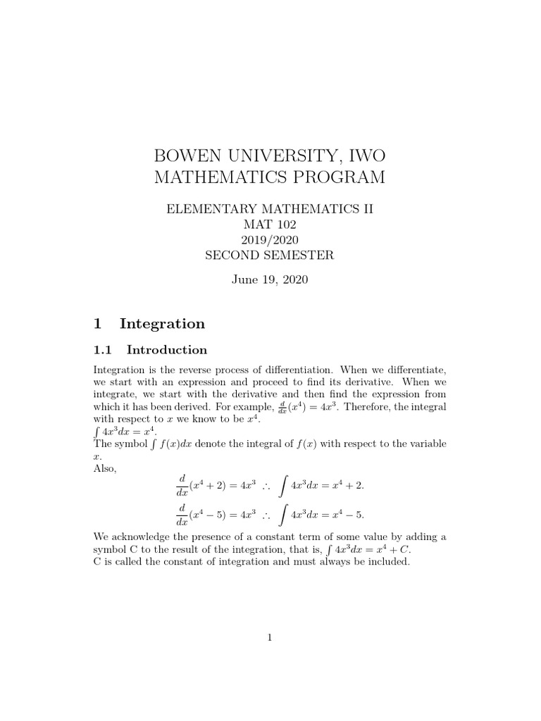 Integral Calculus Notes for MAT 102 | PDF | Integral | Derivative