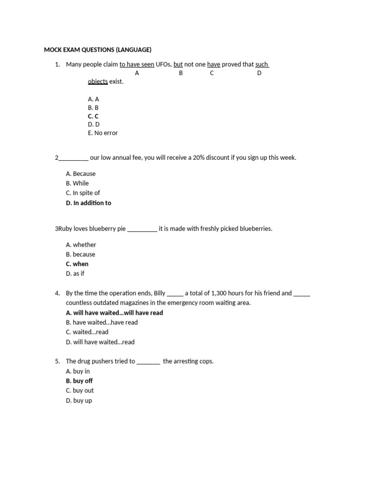 Language Mock Exam Questions | PDF