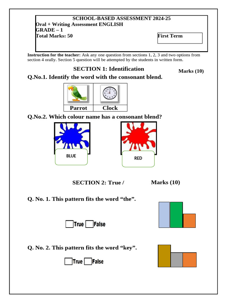 English Grade 1 Paper | PDF