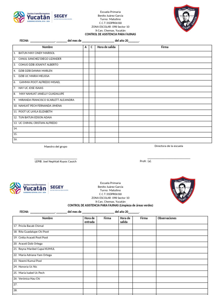Control de Asistencia para Fajinas | PDF