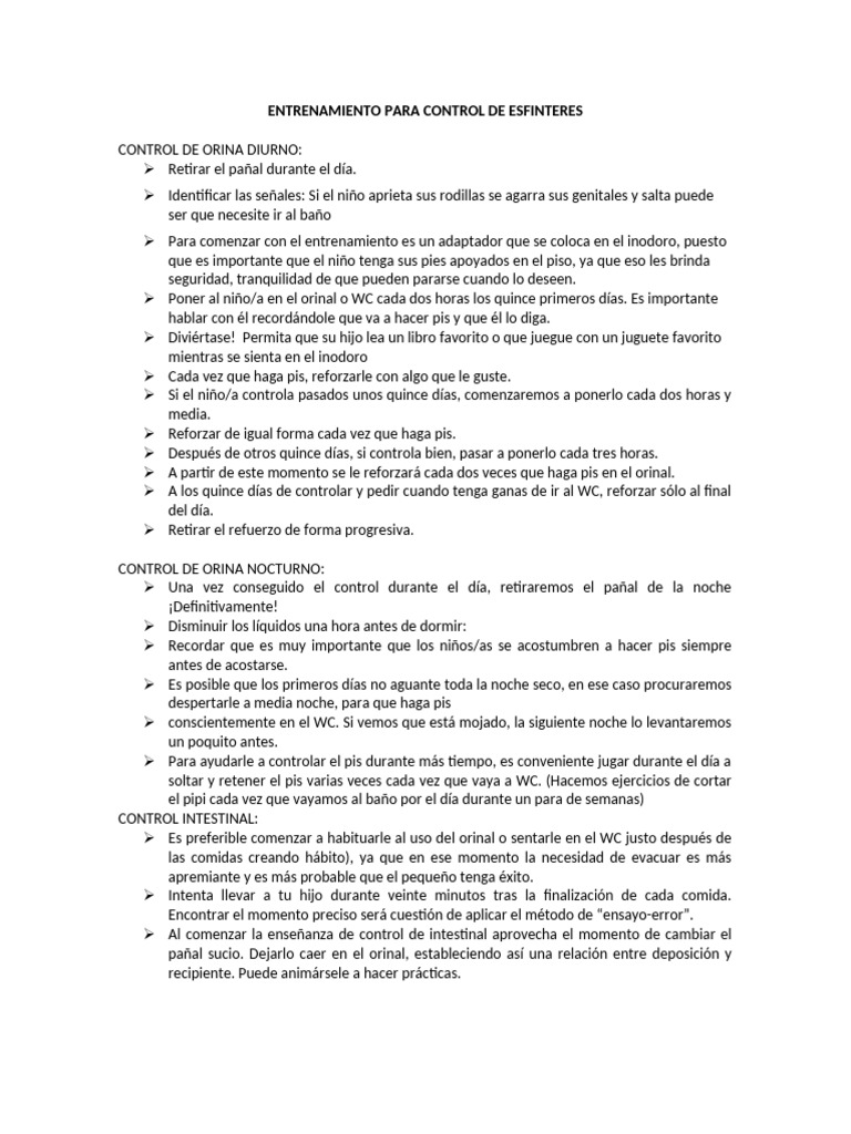 Entrenamiento para Control de Esfinteres | PDF