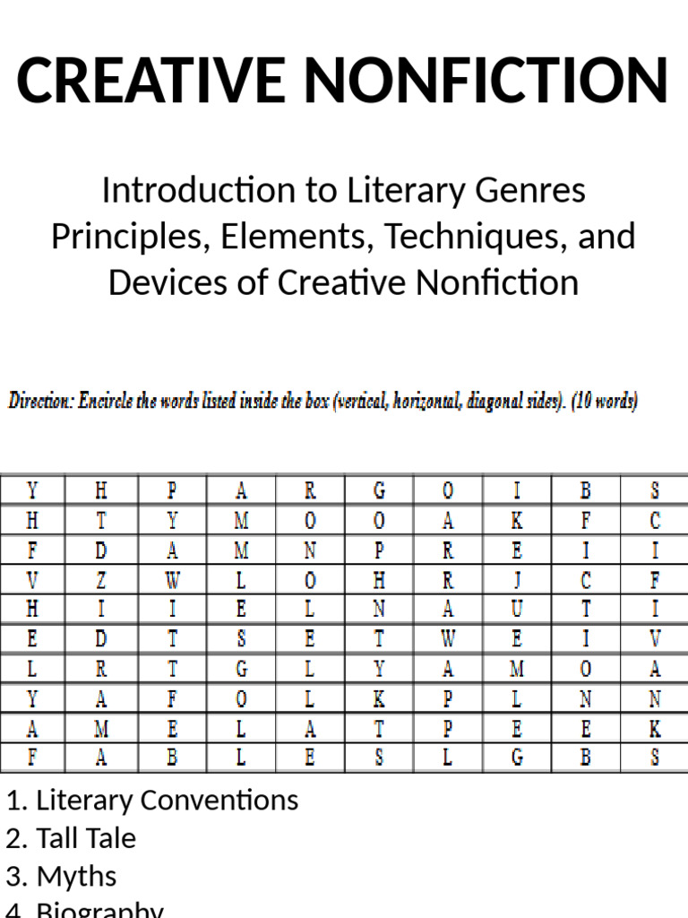 Creative Nonfiction: Introduction To Literary Genres Principles ...