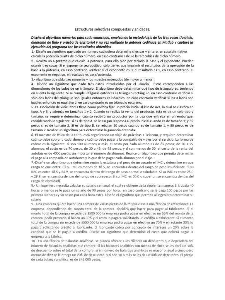 Tarea3 - Estructuras Selectivas Compuestas y Anidadas | PDF ...