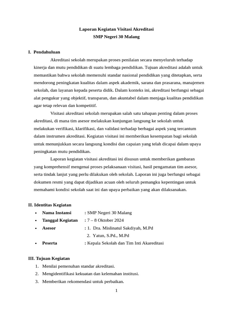 Laporan Kegiatan Visitasi Akreditasi_2024 | PDF