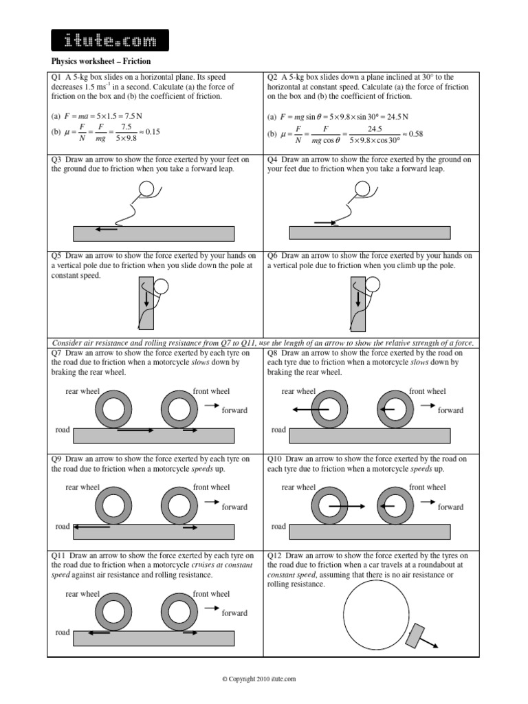 physics-worksheet-solutions-friction | PDF | Friction | Force