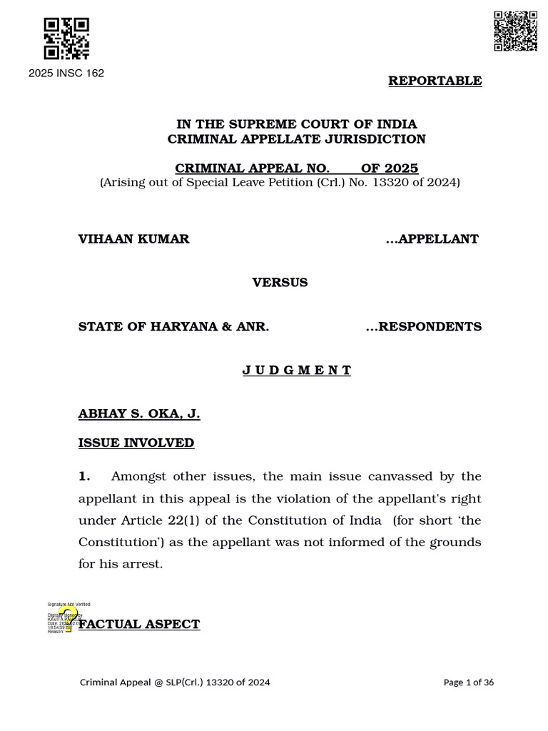 Vihaan Kumar Vs State of Haryana | PDF