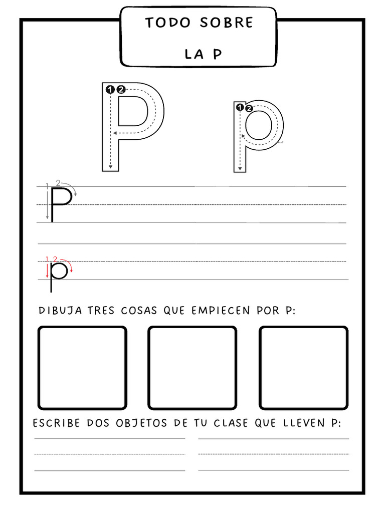 Ficha Lectoescritura Letra P Blanco Negro | PDF