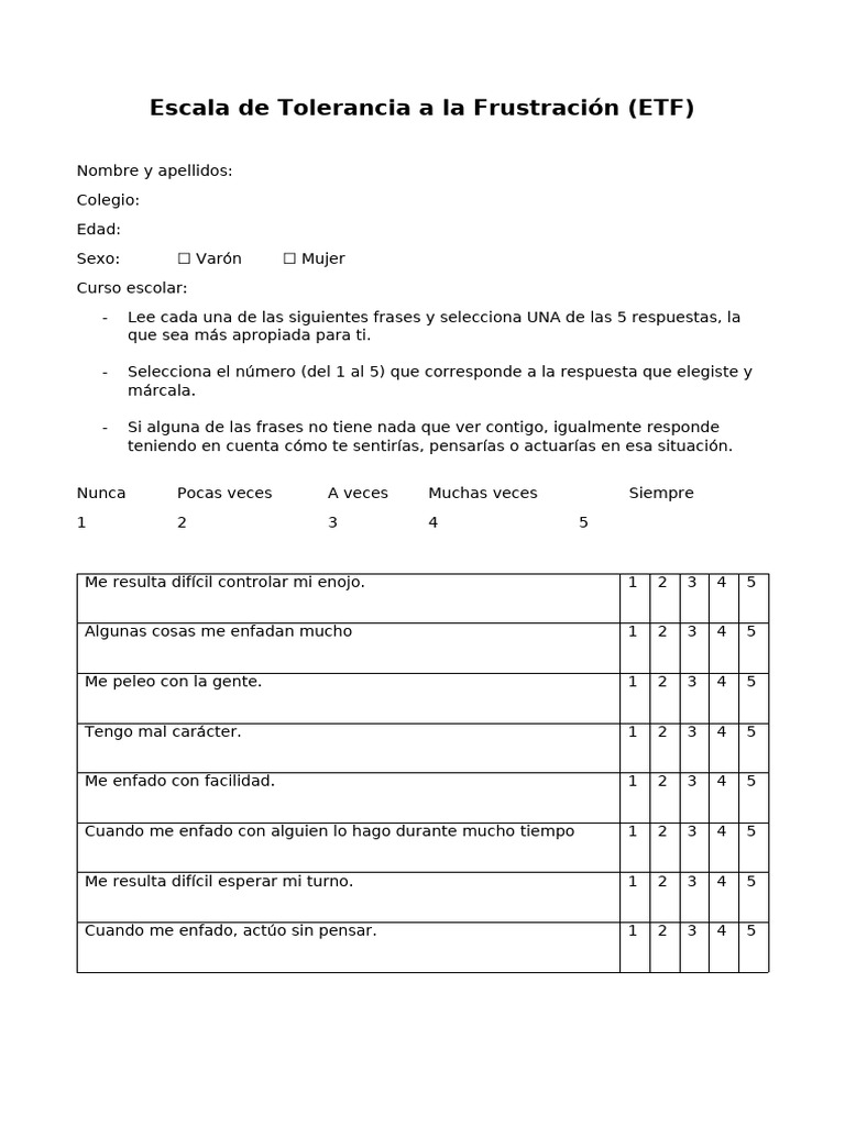 Escala de Tolerancia A La Frustración (Oliva) | PDF