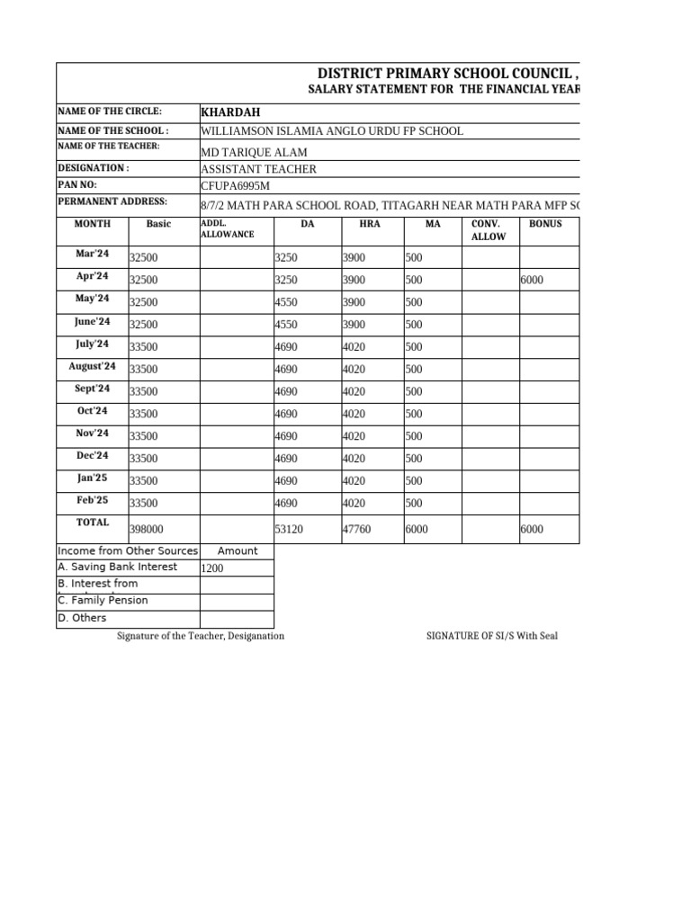 Khardah Income Tax Computation Format (F.y.-2024-2025) | PDF | Taxes ...