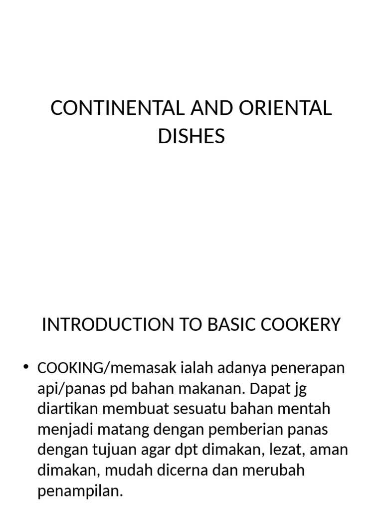 Continental and Oriental Dishes | PDF