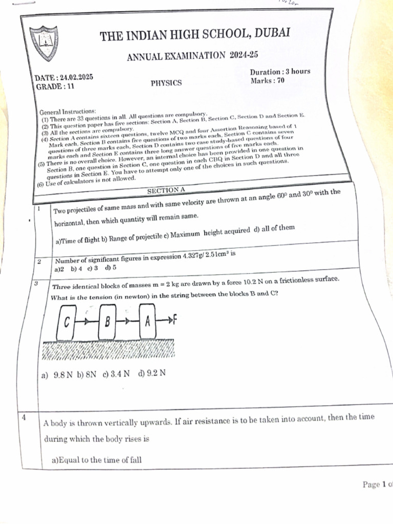 Ihs Physics Sample Paper | PDF