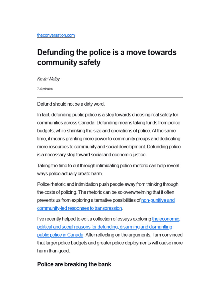 Defunding The Police Is A Move Towards Community Safety | PDF ...
