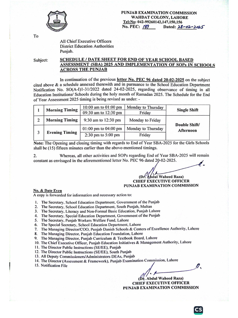 Revised Timing for SBA 2025 PEC | PDF