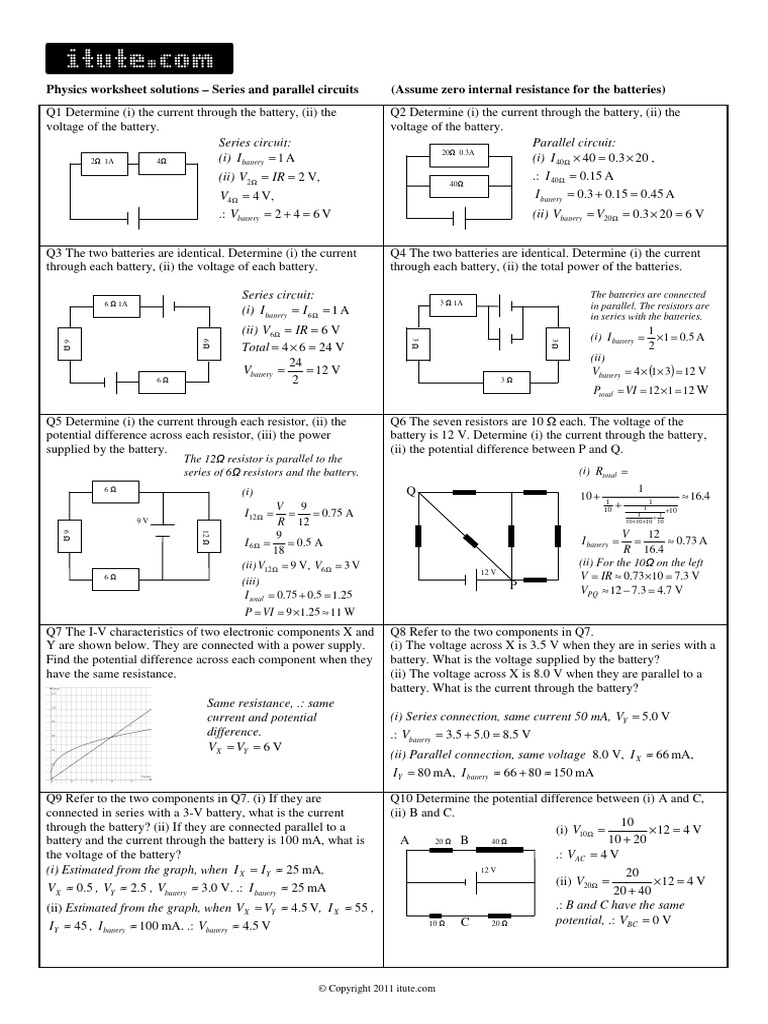 Physics Worksheet Solutions Series and Parallel Circuits | PDF | Series ...
