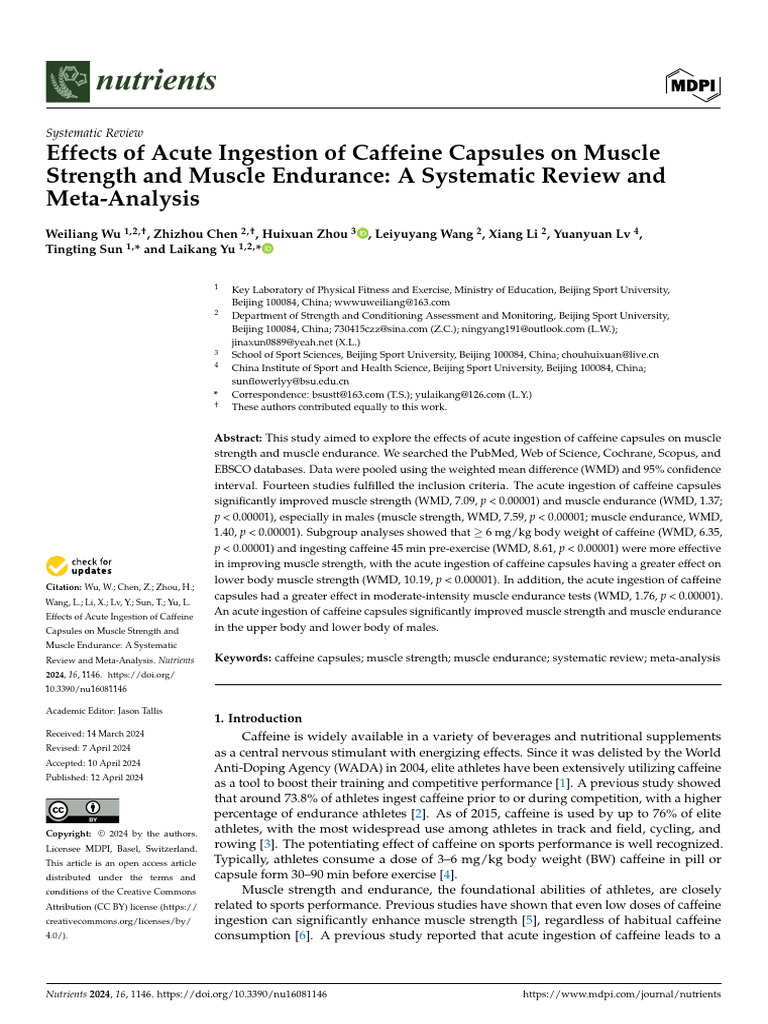 Effects of Acute Ingestion of Caffeine Capsules On Muscle | PDF ...
