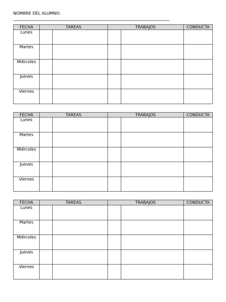 Registro de Tareas y Conducta Escolar | PDF