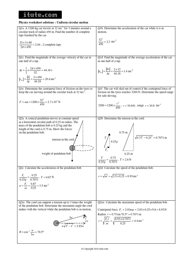Physics Worksheet Solutions Uniform Circular Motion | PDF | Acceleration | Physics