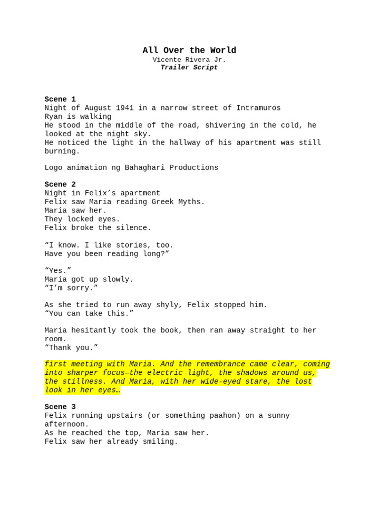 All Over The World Trailer Script | PDF