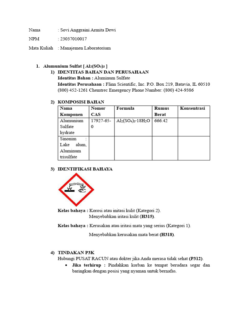 Sovi Anggraini Armita Dewi - Tugas MSDS Manajemen Laboratorium | PDF