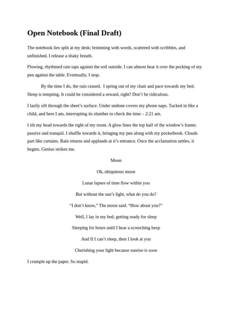 Open Notebook Short Story (Final Draft) | PDF