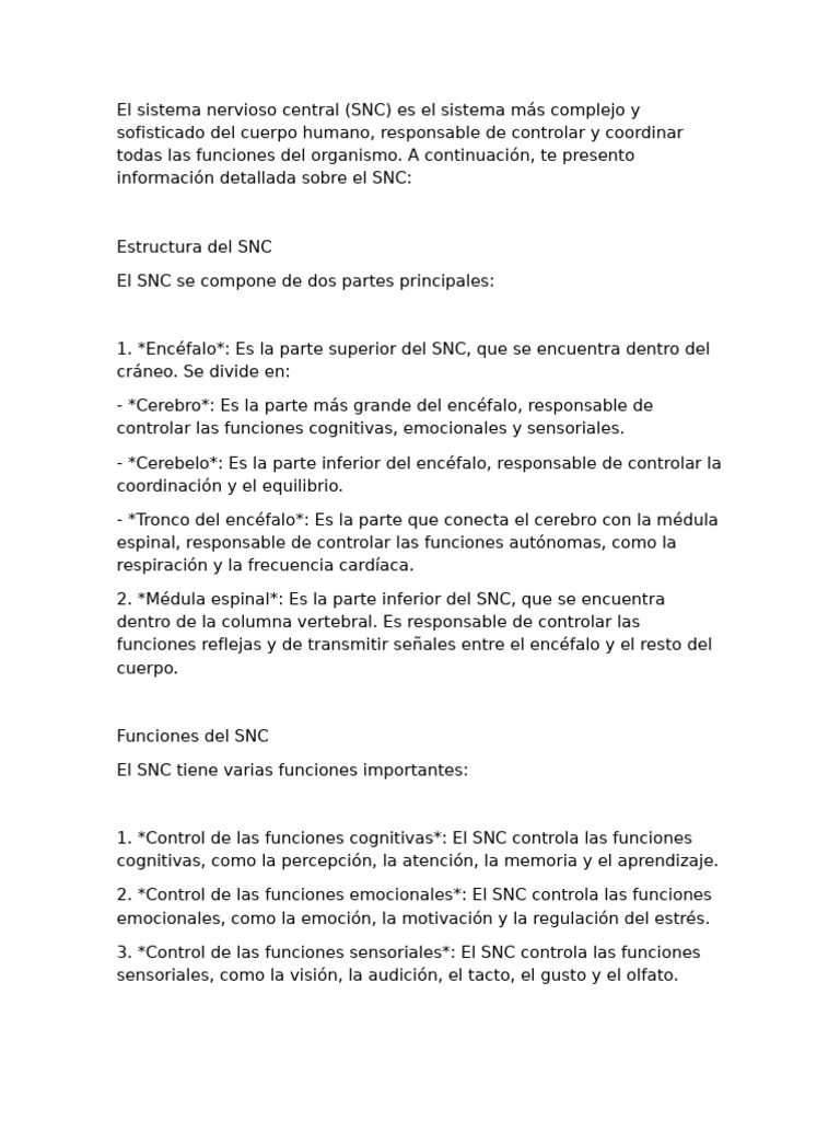 Estructura y funciones del SNC | PDF | Sistema nervioso central | Cerebro