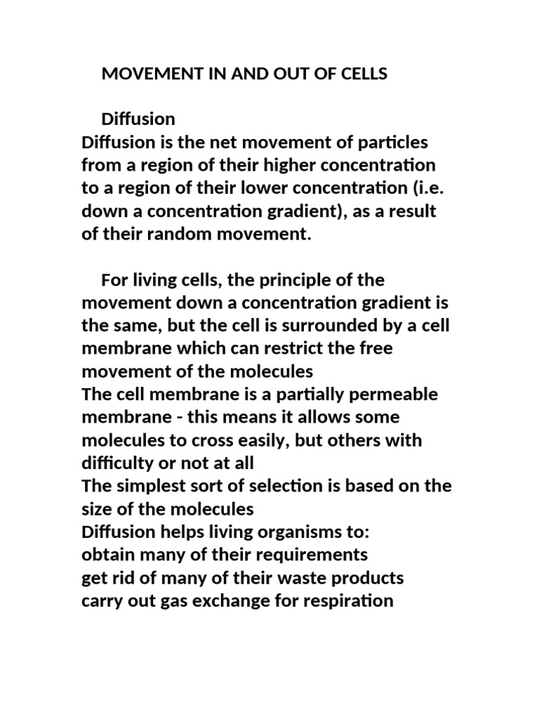 Movement in and Out of Cells - Docx Summary Note Trm1 2324 | PDF ...