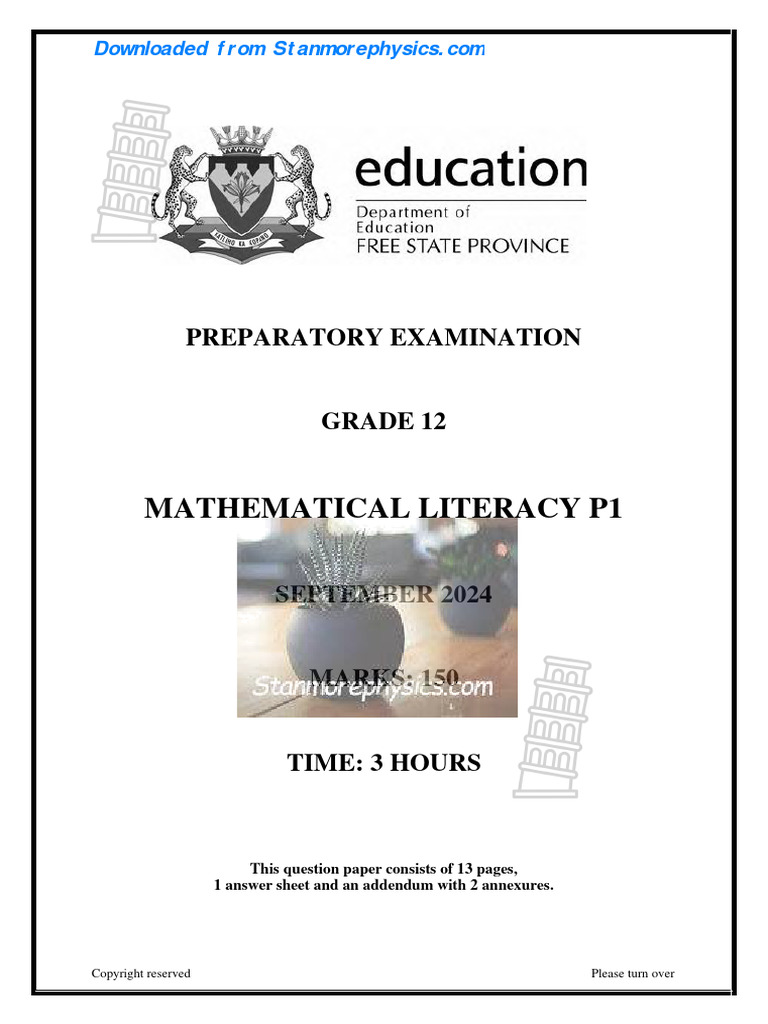 FS Maths Literacy Grade 12 September 2024 P1 and Memo | PDF | Retirement
