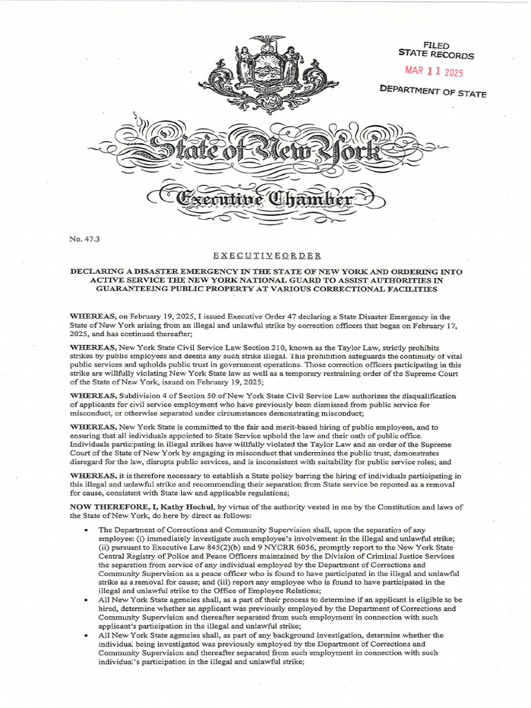 Gov. Hochul Executive Order 47.3 | PDF