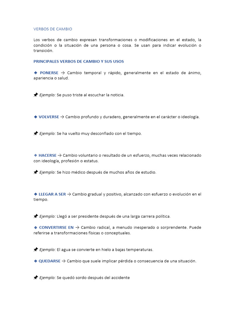 Infografía Verbos de cambio. | PDF