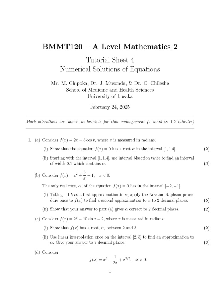 BMMT120 Tutorial Sheet 4 S1 2025 | PDF | Applied Mathematics | Mathematical Analysis