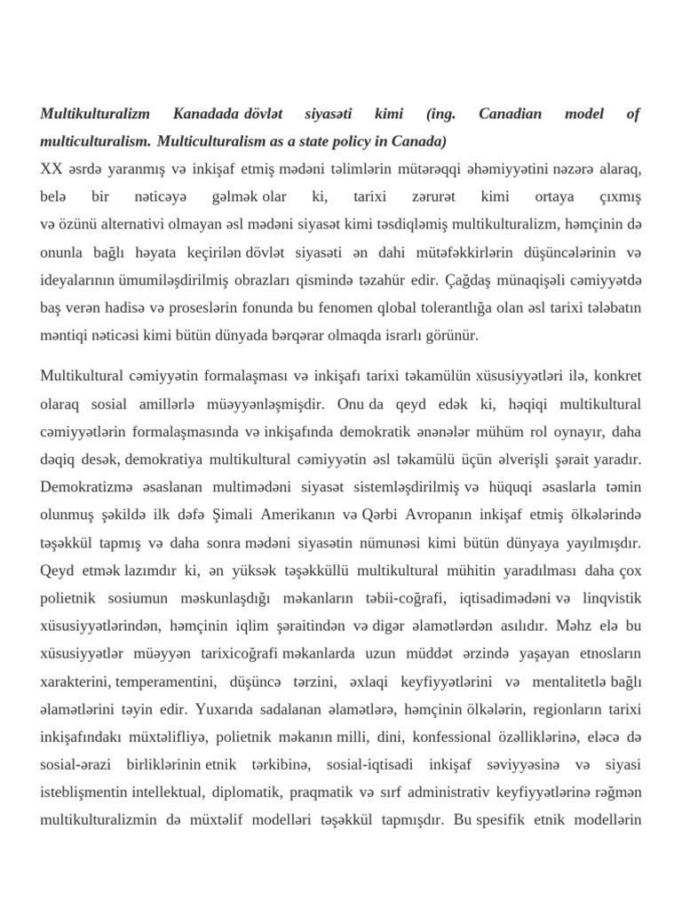 Multikulturalizm Kanadada | PDF
