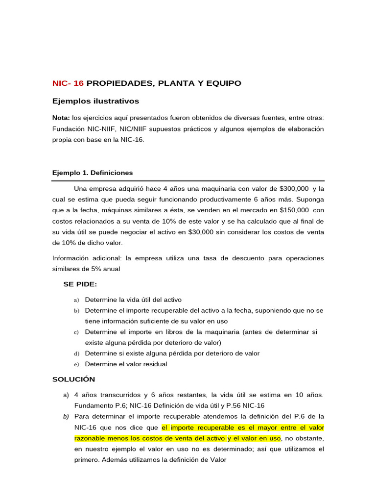 Ejemplos de NIC-16: Propiedades y Equipos | PDF | Depreciación | Contabilidad