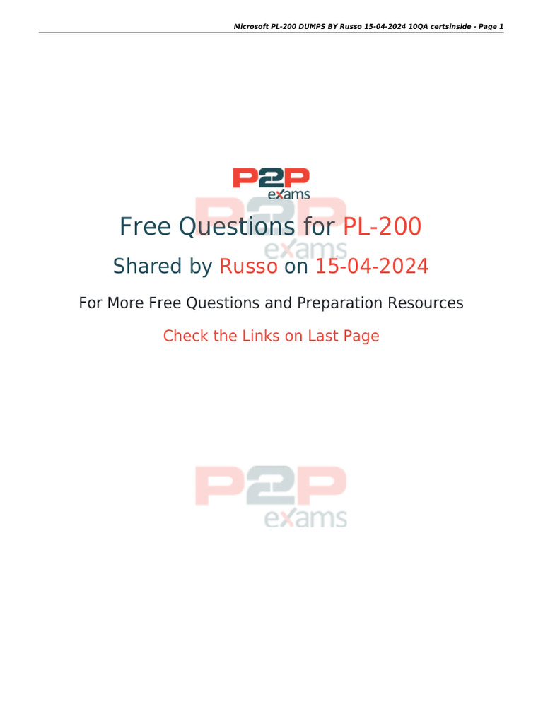 Microsoft PL 200 Dumps by Russo 15-04-2024 10qa Certsinside | PDF ...