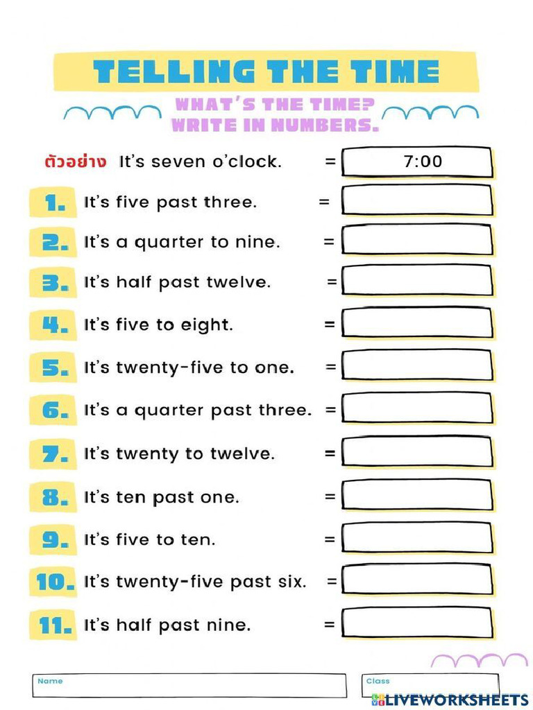 Telling the time online exercise for ป - 3 | PDF