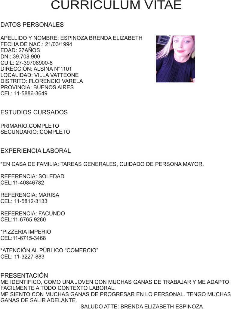 Curriculum Brenda Elizabeth Espinoza | PDF