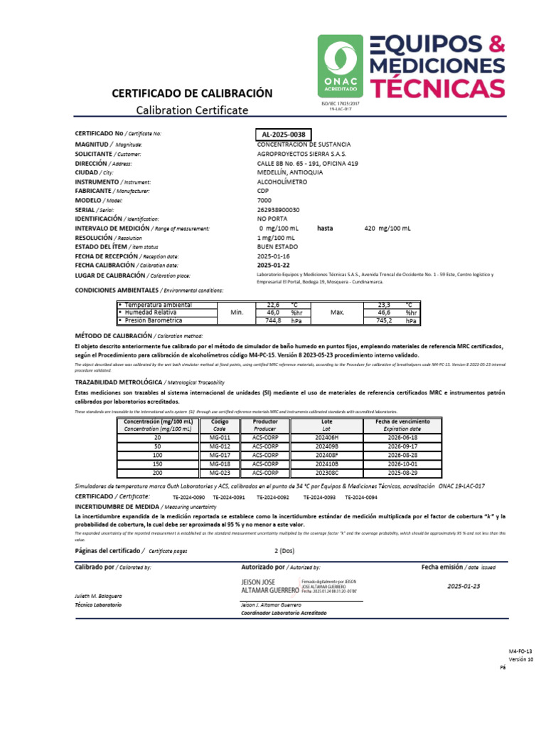 Certificado de Calibracion | PDF | Exactitud y precisión | Cantidades fisicas