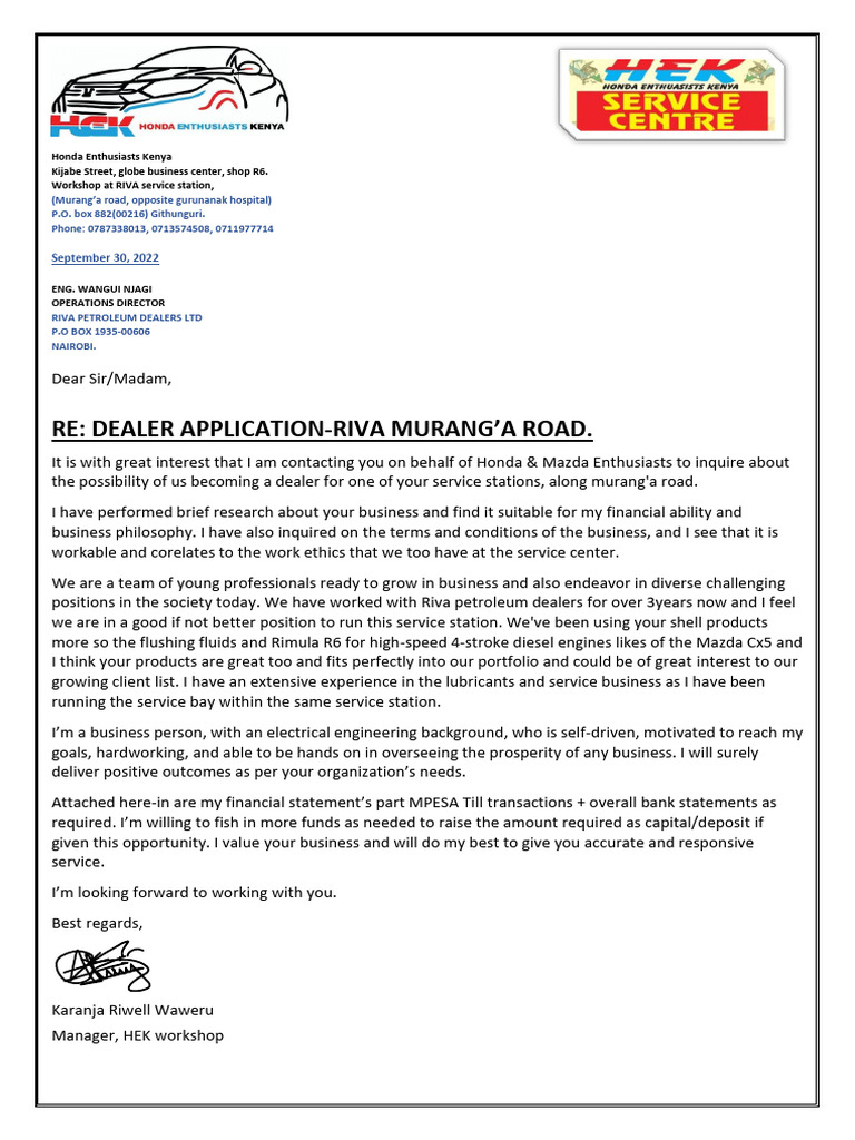 Dealer Application for Riva Station | PDF
