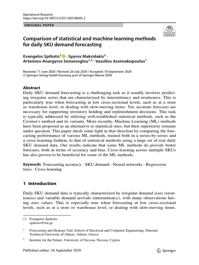Comparison of Statistical and Machine Learning Methods For Daily SKU Demand Forecasting | PDF ...